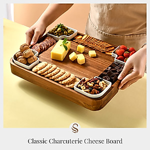 Shanik Upgraded Acacia Cheese Board Set, Square Shaped Charcuterie Set, Cheese Platter, Handcrafted Design and Stainless Steel Cutlery Set - Gift For any Occasion without engraving
