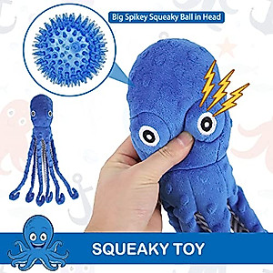 EXPAWLORER Octopus Dog Toy - Long Dog Squeaky Toys Puppy Birthday Gift Soft Stuffed Chew Toy, Crinkle Paper and Built-in Squeaker Durable Interactive Plush Toy for Small Medium Large Dogs, Blue