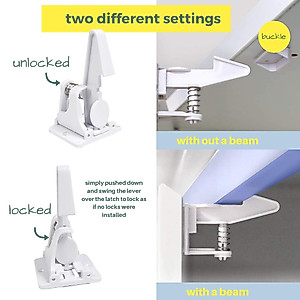 Baby Proofing Cabinet Locks (12 Pack) Includes Drawer Latch + 6 Wall Plug Covers - Adhesive Easy Installation Cabinet Locks For Babies (White)