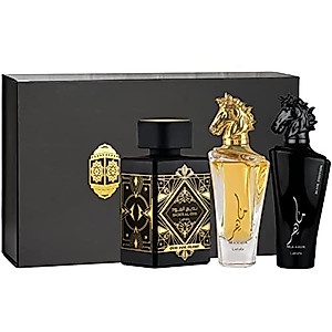 Lattafa Perfumes Maahir, Maahir Black Edition & Bade'e Al Oud for Glory EDP-100ml(3.4 oz) with Magnetic Gift Box Perfect for Gifting