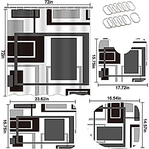 KINUUIS 4PC Dark Grey Bathroom Shower Curtain Sets Modern Minimalist Art Bathroom Sets Light Gray and Black Bathroom Sets with Rugs and Accessories Geometric Shower Curtain for Bathroom Decoration