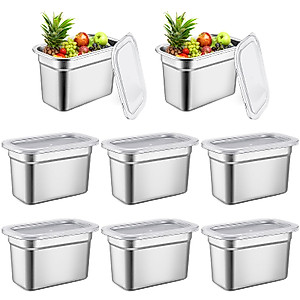 8 Pcs Stainless Steel Food Containers with Lids 1/9 Size Steam Hotel Pans 1 mm Thick Restaurant Table Pans Food Prep Pan Metal Meal Food Containers Steamer for Freezer Buffet Kitchen(4'' Deep)