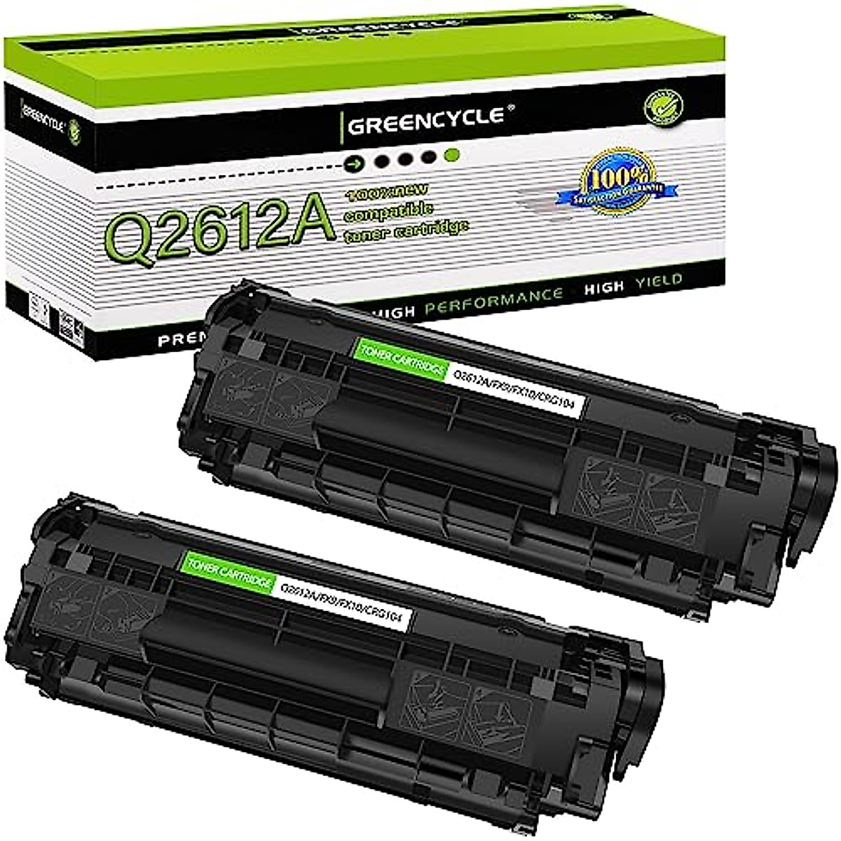 greencycle Toner Cartridge Replacement Compatible for HP 12A Q2612A (Black) Laserjet 1010 1012 1018 1020 1022 1022N 3015 3030 3052 3055 M1005 M1319F Printer (Black, 2-Pack)