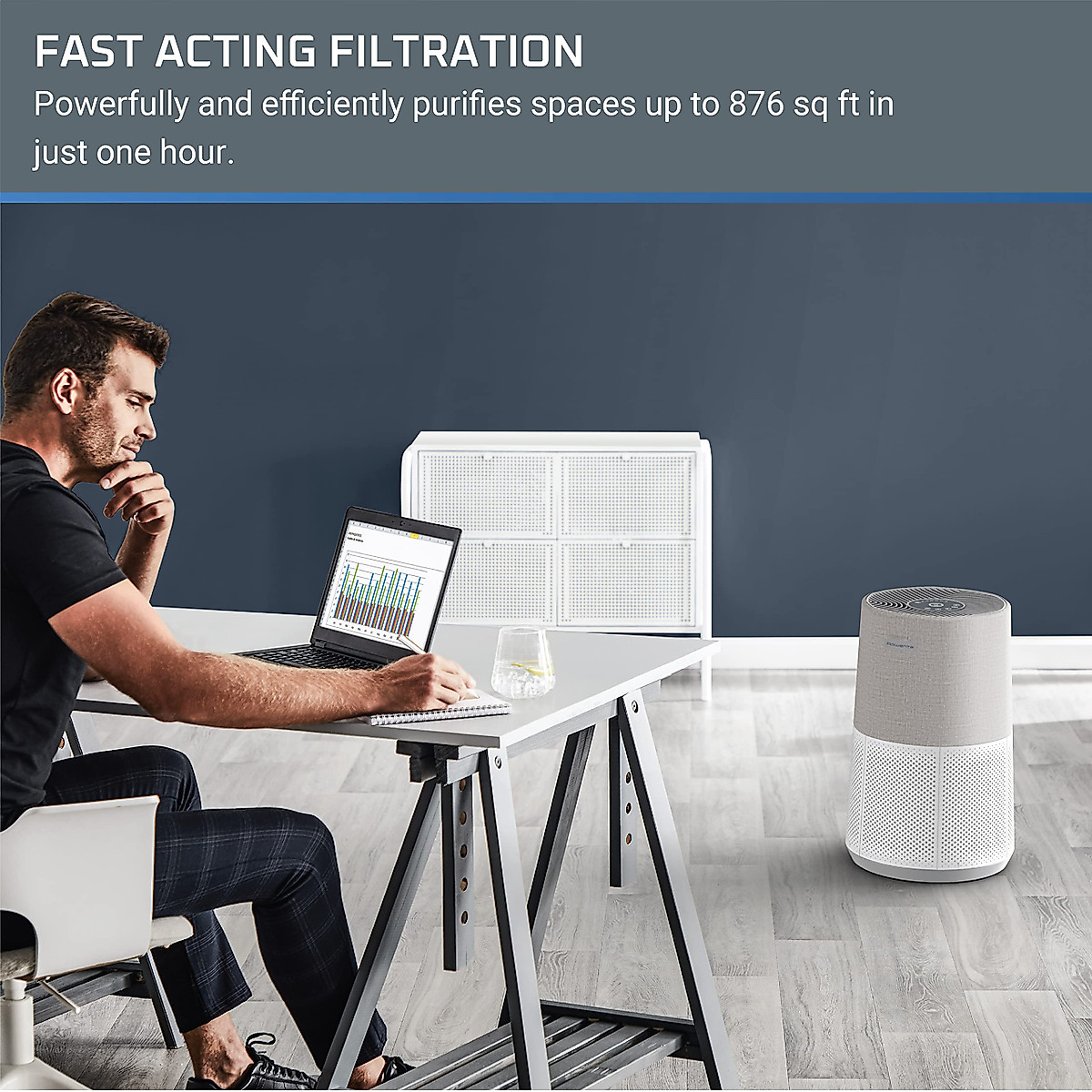 Rowenta Pure Air City Air Purifier 876 Square Foot Room Dust Pet Dander Smoke Mold Pollen Bacteria Virus Allergen, Odor Removal, for Home Office Nursery, HEPA Filter PU2840