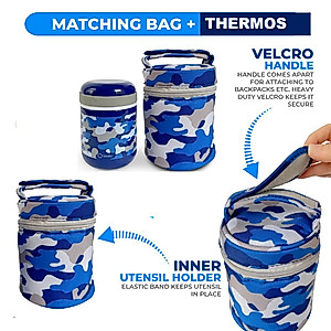 Thermos for Hot Food, Kids Lunch Insulated Stainless Steel Wide Mouth Jar, Boys Soup Container, Toddlers Day Care Pre-School, Leakproof Easy Grip Thermal Vacuum Seal 10 oz 300 ML Blue Orange Dinosaur