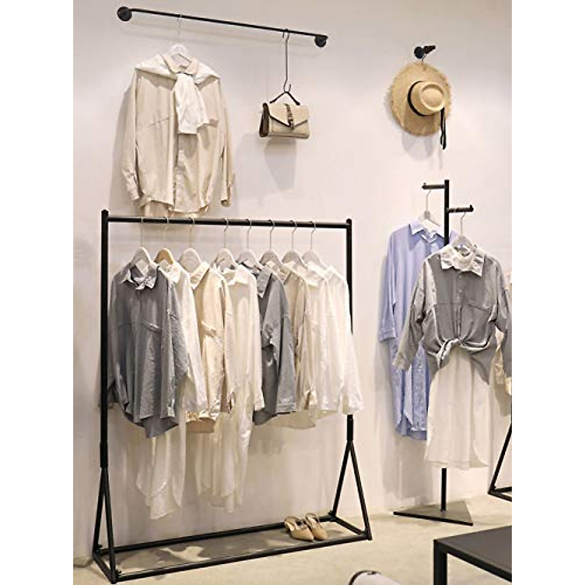 FONECHIN Industrial Pipe Clothing Rack for Clothing Display, Heavy Duty Garment Rack for Bedroom Retail Boutique Use (59" L)
