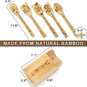 6Pcs Horror Movie Character Cooking Gift Set Wooden Spoons Utensils with Matching Holder - Halloween Movie Merchandise Laser Engraved Bamboo Spoons Set for Horror Movie Gifts, Horror Movie Party Decor