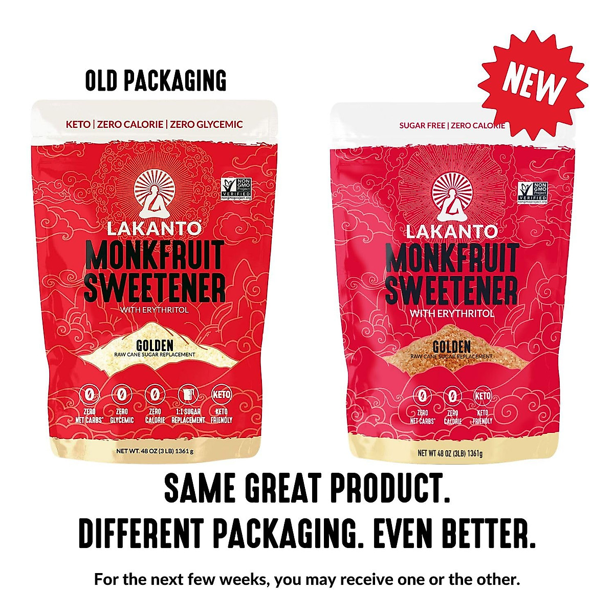 Lakanto Golden Monk Fruit Sweetener with Erythritol - Raw Cane Sugar Substitute, Coffee Tea, Baking, Zero Calorie, Keto Diet Friendly, Zero Net Carbs, Extract, Sugar Replacement (Golden - 3 lb)