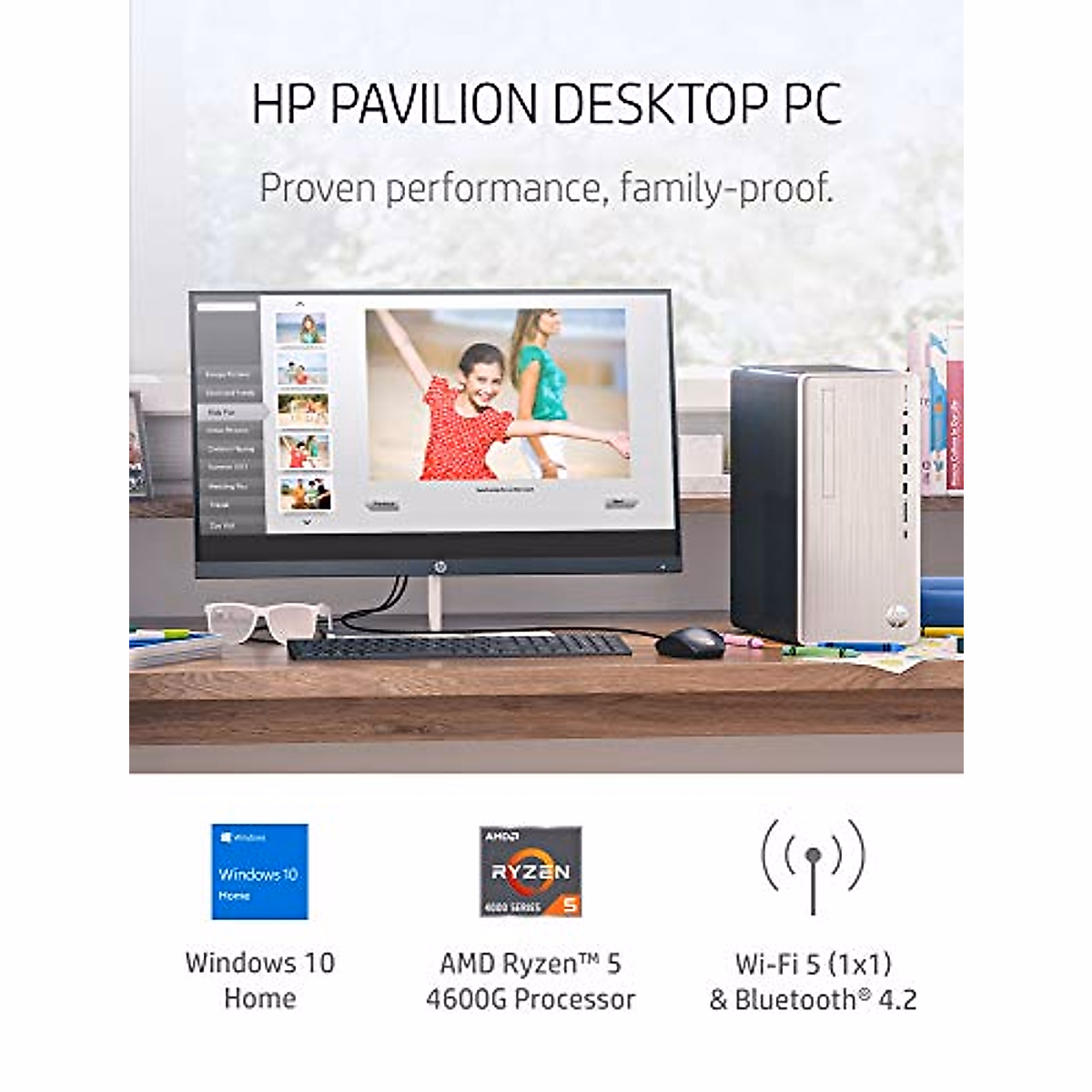 HP Pavilion Desktop PC, AMD Ryzen 5 4600G Processor 6-core with Radeon Graphics, 12 GB DDR4-3200 SDRAM, 512 GB HD - Windows 10 Home, Multi-Display Capable, 5.1 Surround Sound (TP01-1140)