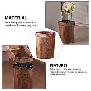 Operitacx Round Office Trash Can, Imitation Wood Waste Basket for Office, Small Trash Cans for Home or Office, Waterproof Plastic Garbage Can for Bedroom Living Room Office (11.4x8.6 in)