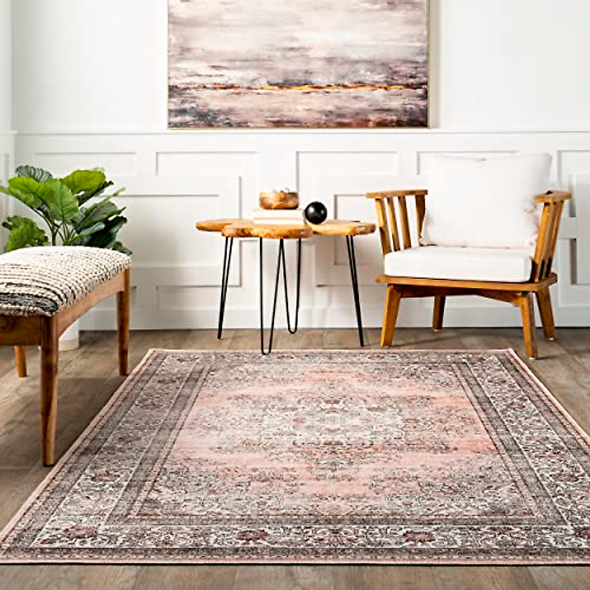 nuLOOM CIA Floral Stain-Resistant Machine Washable Area Rug, 8x10, Pink