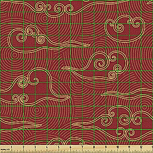 Ambesonne East Fabric by The Yard, Traditional Japanese Style Sky Scrolling Clouds Far Eastern Folk Motif Pattern, Decorative Fabric for Upholstery and Home Accents, 1 Yard, Vermilion Cream