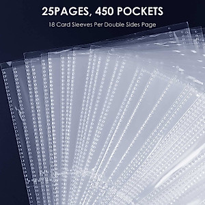 450 Pockets Trading Card Sleeve Pages, Double-Sided Baseball Card Binder Sheet Protector for 3 Ring Binder, Baseball Card Sleeves for Sports, Game, MTG YuGiOh, Standard Cards Business Cards(Clear)