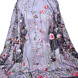 Black Lace Fabric, Exquisite Colorful Floral Flower Embroidered Sewing Lace Fabric, Length 71" Width 59" Elegant Soft Tulle Dress Fabric for DIY Clothing Dresses Wedding (2 Yard)