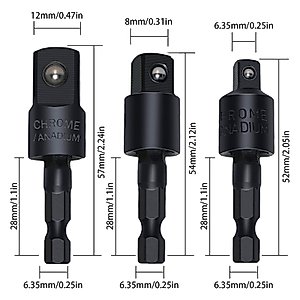 Fruholt 4-in-1 Impact Flexible Drill Bit Extension Set, 105° Right Angle Drill Attachmen, Rotatable Joint Socket 1/4 3/8 1/2 In Hex Socket Adapter, Christmas Stocking Stuffers for Men Adults Dad