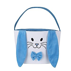 Wproo Easter Bunny Basket Egg Bags for Kids Rabbit Ear Easter Gift Bags Personalized Candy Egg Basket Rabbit with Fluffy Ears for Easter Party Favors (Blue)