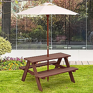 KOTEK Kids Picnic Table with Umbrella Foldable, Wooden Kids Table & Benches for Crafting, Eating & Playing, Outdoor Toddler Activity Table for Backyard, Patio, Garden, Gift for Ages 3-8