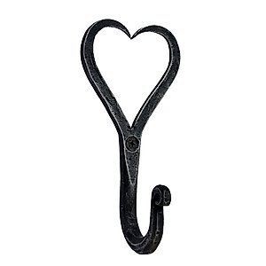 Hand Forged Heart Shape Metal Wall Hooks Wrought Iron Hook Blacksmith Vintage Wall Hook Handmade Wall Mounted Rustic Hooks for Office and Home Black Antique Finish Wall Hooks by Living Ideas