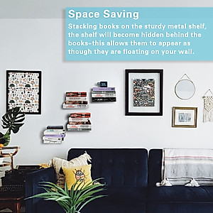 Homakover Floating Bookshelves, Iron Invisible Floating Shelves, Heavy Duty Wall Mounted Book Organizer, Steel Constructed Hidden Bookshelf, Multipurpose Wall Ledge Shelves for Paperback Books