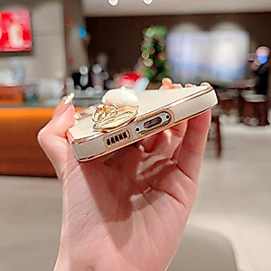 VANIPUFF Samsung Galaxy S21 5g Phone Case with Heart Bracelet Chain Strap Luxury Plating Cute Love Hearts Cover with Aesthetic Hearts Hand Chain for Women Camera Protection Shockproof Bumper (White)