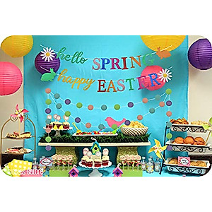 Hello Spring & Happy Easter Banner, Easter Party Decorations for the Home, Spring Party Banner Decorations, Happy Easter Bunny Bunting Garland Easter Decor,Spring Easter Mantel Fireplace Hanging Decor