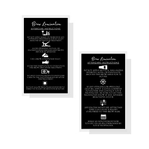 Brow Lamination Aftercare Instruction Cards | 50 Pack | 2x3.5” inches Business Card Size | Starter Lift Kit At Home DIY Brow Lift and Tint | Snatched Brows Black with White Icons Design
