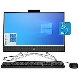 HP 2023 22-inch FHD IPS Touchscreen All-in-One Desktop PC 2-Core AMD Ryzen 3 3250U Processor 8GB DDR4 RAM NVMe M.2 256GB SSD 1TB HDD DVD WiFi AC BT Webcam Speaker Windows 10 Black w/RE USB Drive