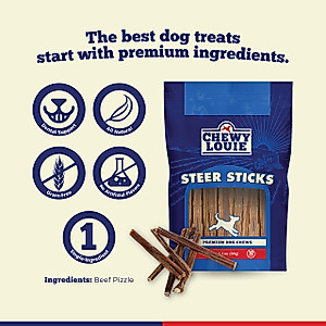 CHEWY LOUIE 5" Steer Sticks - 100% Beef Treat, No Artificial Preservatives, Colors, or Flavors. Tough, Long-Lasting, and Dental Support Dog Treats.