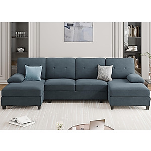 Meilocar Sectional Couches for Living Room, 4 Seat Sofa Set U-Shaped Couch with Wide Chaise, 106in Large Sofa Modern Fabric Couch with Oversized Seats (Grey)