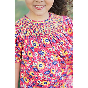 Hand Smocked Baby Girls Bishop Dress in Hot Pink Floral Fabric