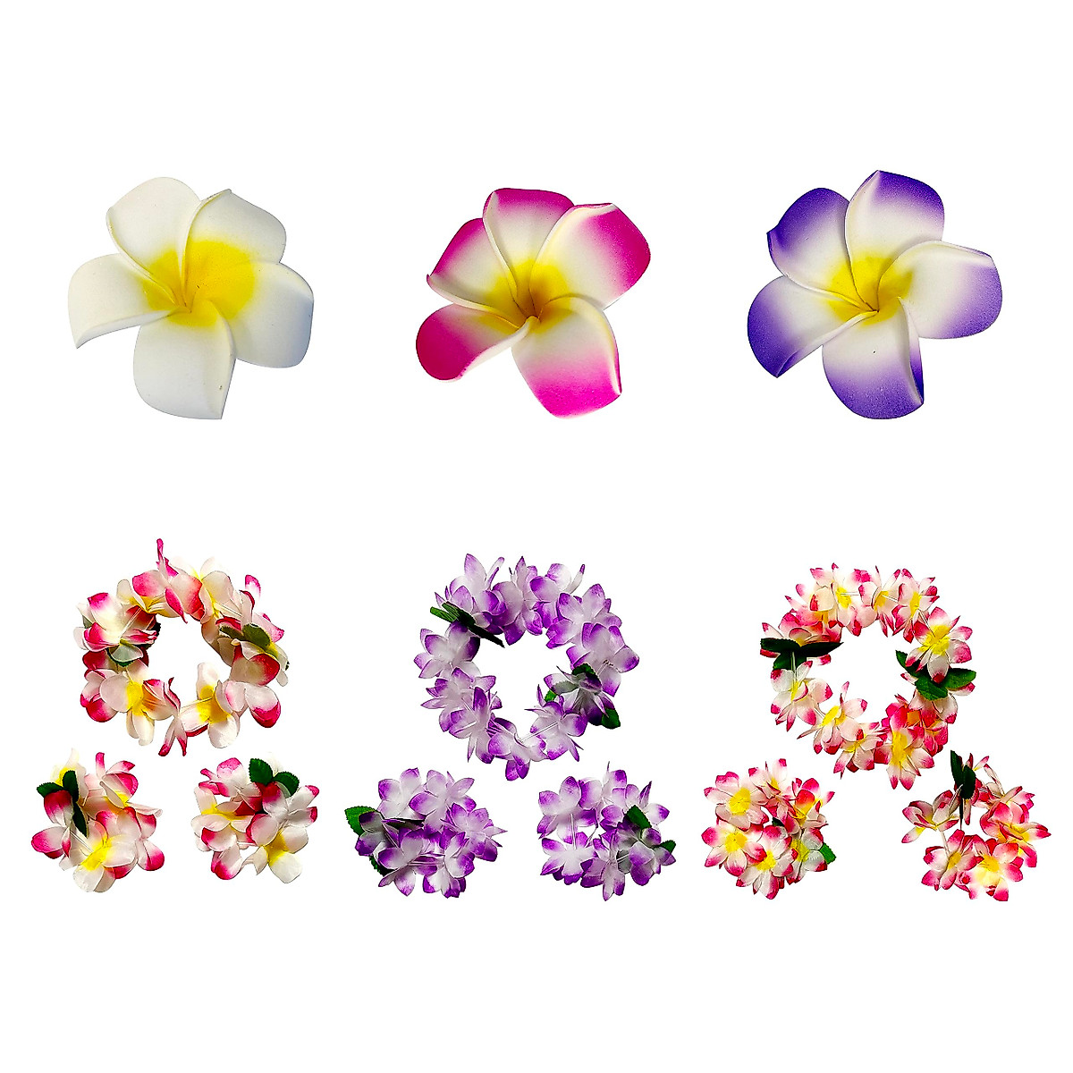 GoodUping 18 Counts Hawaiian Leis, Flower Hair Clip, Headbands and Wristbands, Perfect Luau Party Supplies for Summer Beach Vacations, Essential Party Decorations for Birthday, Graduation, and Wedding