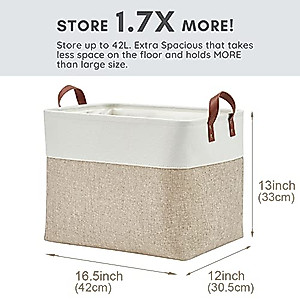 DECOMOMO Large Storage Baskets | Closet Storage Bins 17x12x13inch Canvas Baskets For Storage Laundry Nursery Toys Cloth Linen (Beige & White, XXL - 3 Pack)