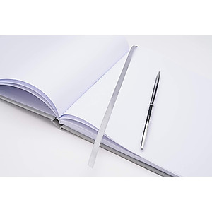 Condolence Book Funeral Guest Book, Memorial Memory Books – Blank Scrapbook Style Pages - Grey Fabric Remembrance Gift Set Hard Back with Pen