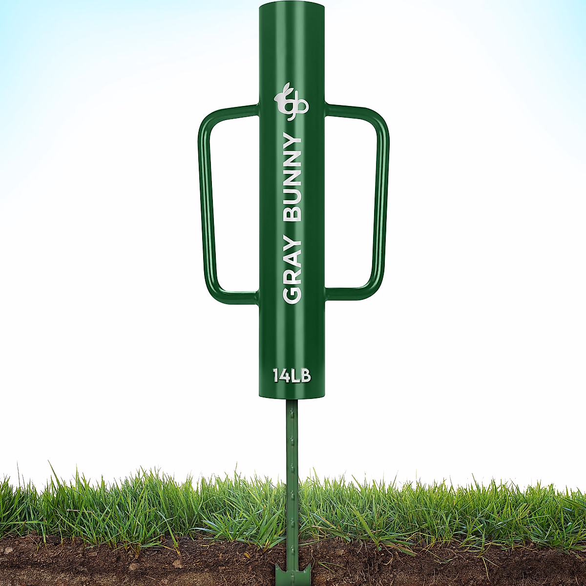 Gray Bunny T Post Driver with Handles, 14LB Heavy Duty Fence Post Driver, Post Pounder for T-Posts, U Channel, Wood, Metal Fence Posts and Signs - Rust Resistant Cast Iron