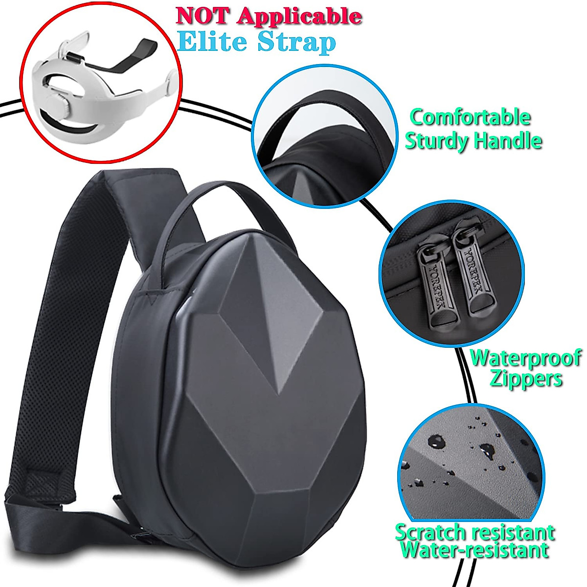 Carrying Case for Oculus Meta Quest 3, Quest 2, Vision Pro, Hard Crossbody Travel Bag for Meta Quest Pro Gaming Headset and Controllers, Lightweight VR Accessories with Portable USB Charging Port