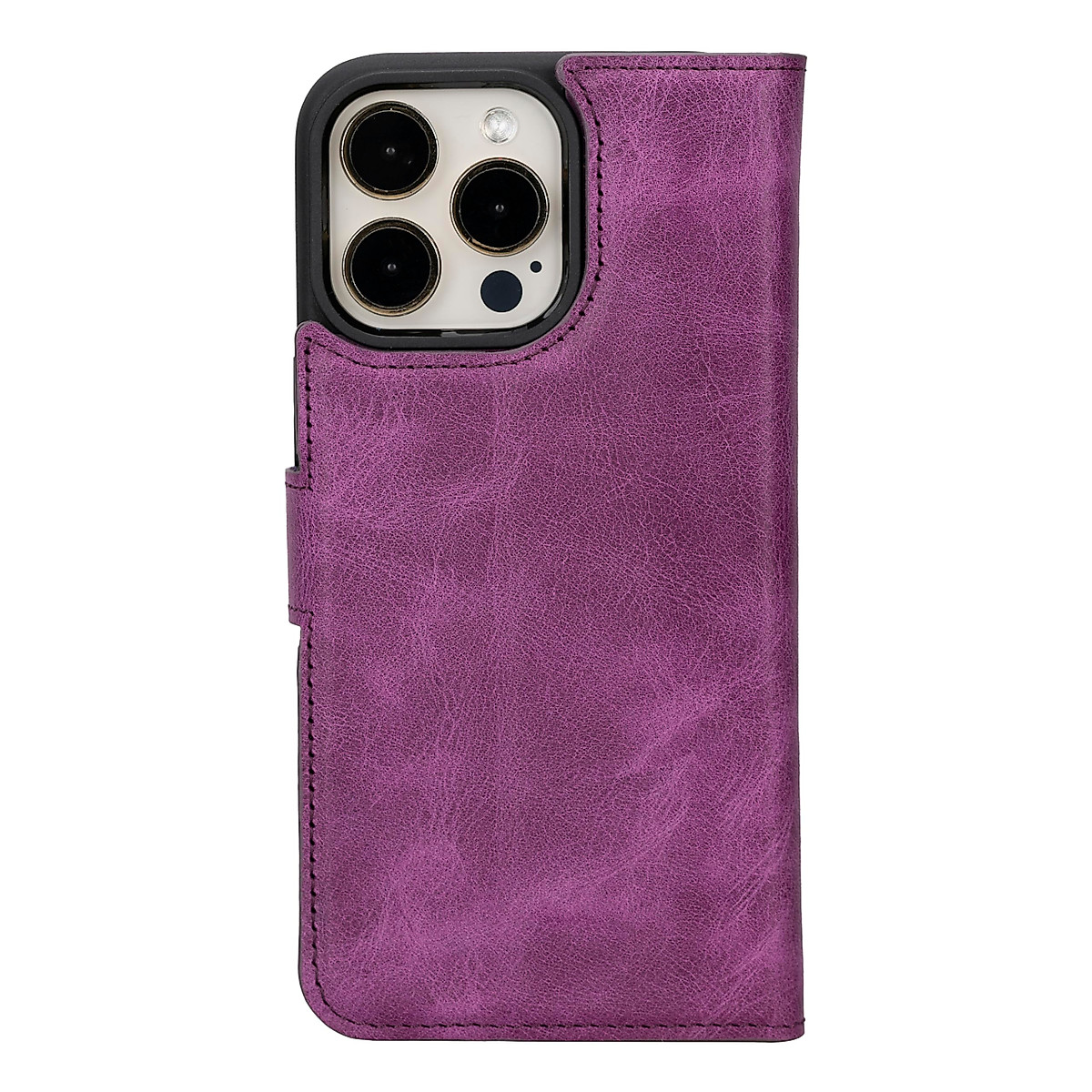 HARDISTON Genuine Leather Handmade Wallet Case Compatible with iPhone 15 Pro Max - MagSafe Compatible - Detachable Magnetic Flip Cover with Card Holders - Horizontal Kickstand (Purple)