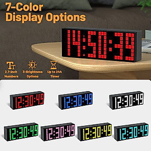 CHKOSDA Digital Alarm Clock, Led Clock with 2" Digital, 7 Color Options, Adjustable Brightness, Countdown Clock with Remote Control, Calendar and Temperature Display Desk Clock for Bedroom
