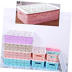ABOOFAN Box Storage Bins with Lids Hollow Storage Basket Organization Baskets Sundries Organizer Pantry Bins Drawer Organizer Lidded Storage Bins Clothes Storage Basket Food Laundry Basket