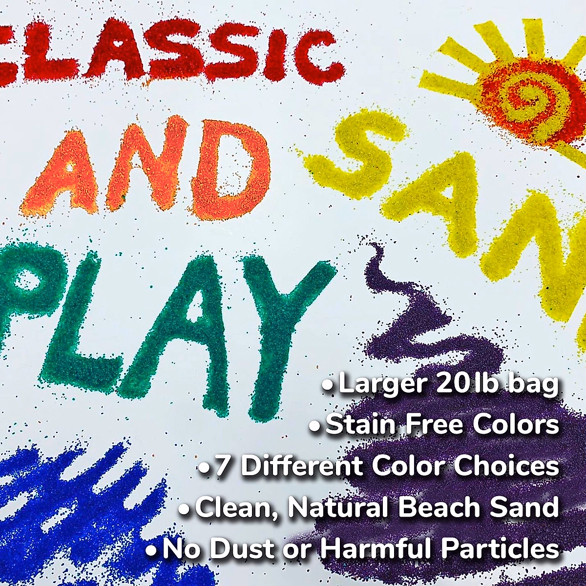 Classic Sand and Play Colored Play Sand Multipack, 6 Pack of 2.5 lb. Bags, Fun for Building, Sandbox, Therapy Tables, Arts and Crafts Use, Stimulate Sensory Skills, Stainless Color