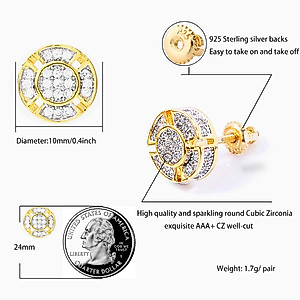 TOPGRILLZ Screw Back Earrings 14K Gold Plated 5A+ Cubic Zirconia Cluster Round Screw On Stud Earrings For Men Women Aretes De Hombre-Small Gold Plated