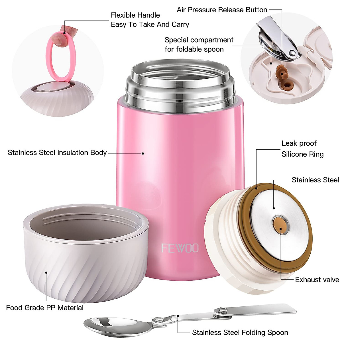 FEWOO Food Jar - 2 Pack 27oz + 20 oz Vacuum Insulated Stainless Steel Lunch Thermos, Leak Proof Soup Containers with Folding Spoon for Hot or Cold Food (Yellow)