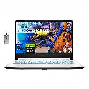 2022 MSI Sword Gaming 15.6" FHD 144Hz Laptop Computer, 11th Gen Intel Core i7-11800H, 16GB RAM, 1TB HDD+512GB PCIe SSD, Backlit Keyboard, GeForce RTX 3050 Ti, Win 10, White, w/ 32GB USB Business Card