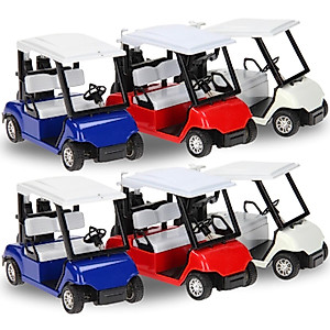6 Pack: Diecast Golf Carts Toy with Clubs, Alloy Metal Mini Model 1:20 Scale Golfcart Pullback Vehicles for Golfing Themed Office Desk Decor, Bulk Birthday Party Cake Decorations (4.75 Inches)