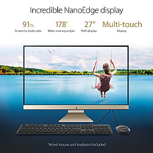 ASUS AiO 27” All-in-One Desktop Computer, AMD Ryan 7 5700U, 27” LED-Backlit Touchscreen Display with NanoEdge Bezel, 16GB DDR4 RAM, 512GB PCIe SSD, Wired Keyboard and Mouse, Black, Windows 11 Home