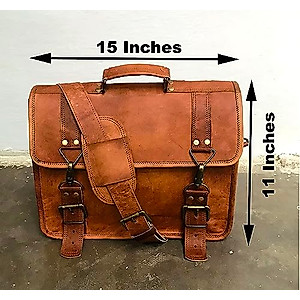 Mens Messenger Bag 15 Inch Vintage Rustproof Genuine Leather Briefcase Large Leather Laptop Computer Bag Rugged Satchel Shoulder Bag, Brown