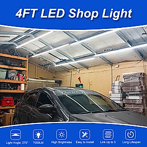XLNYUUI Led Shop Lights, 4FT LED Shop Light 50W 6500K 7000LM Cool White,4 Foot Led Shop Lights,Led Shop Lights for Workshop 4ft,Led Lights Garage Ceiling,Plug in Led Shop Light for Warehouse(2-Pack)