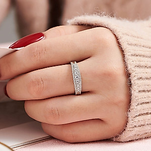 Wuziwen Anniversary Ring for Women Wedding Bands for Her 925 Sterling Silver Rings Eternity Promise Cubic Zirconia Size 6.5