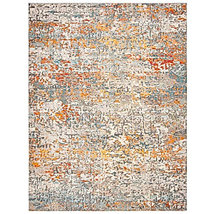 SAFAVIEH Madison Collection Area Rug - 9' x 12', Grey & Orange, Modern Abstract Design, Non-Shedding & Easy Care, Ideal for High Traffic Areas in Living Room, Bedroom (MAD460F)