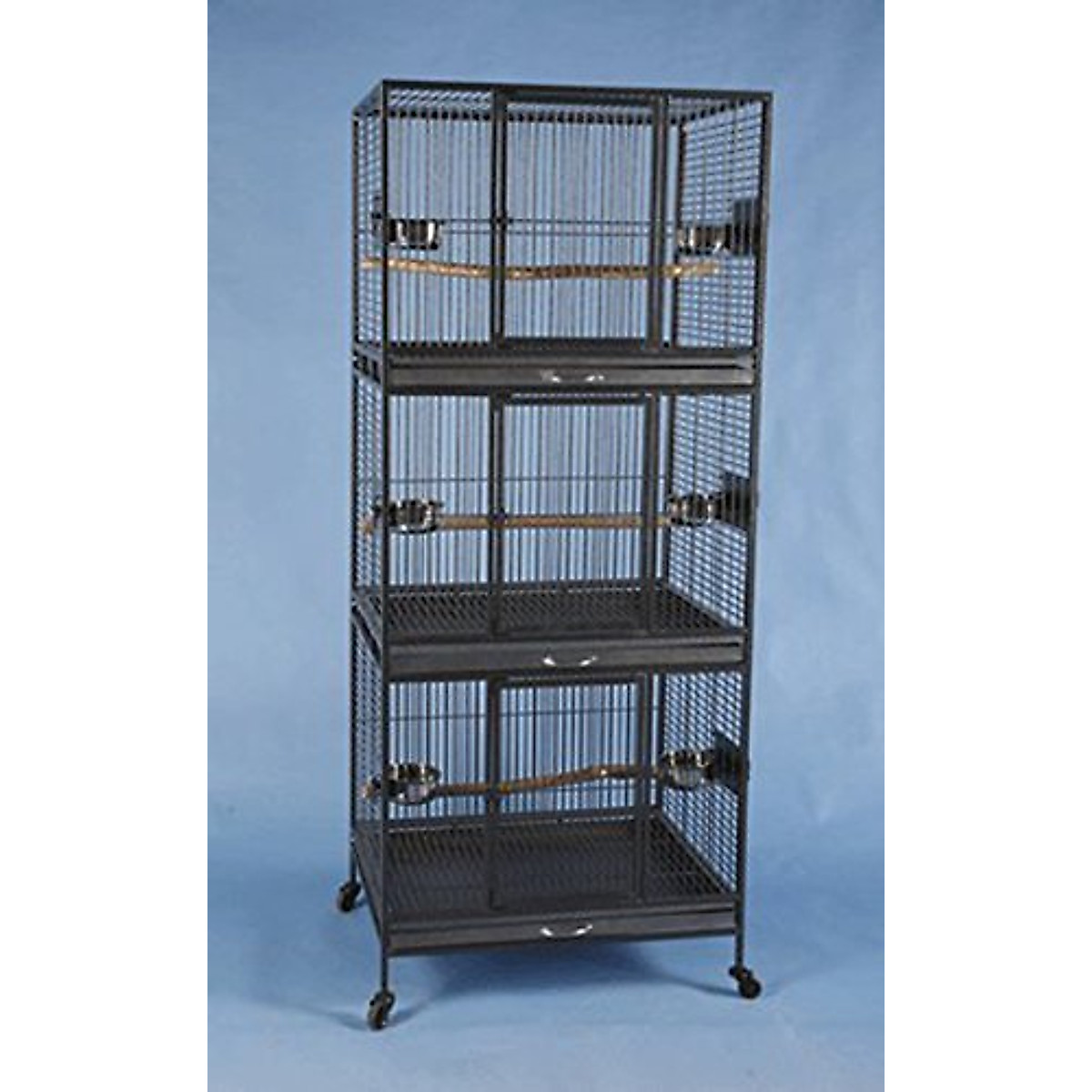 Three Tier Stackable Multiple Bird Parrot Animal Pet Cage - 30" X 24" X 73"H- Black Vein