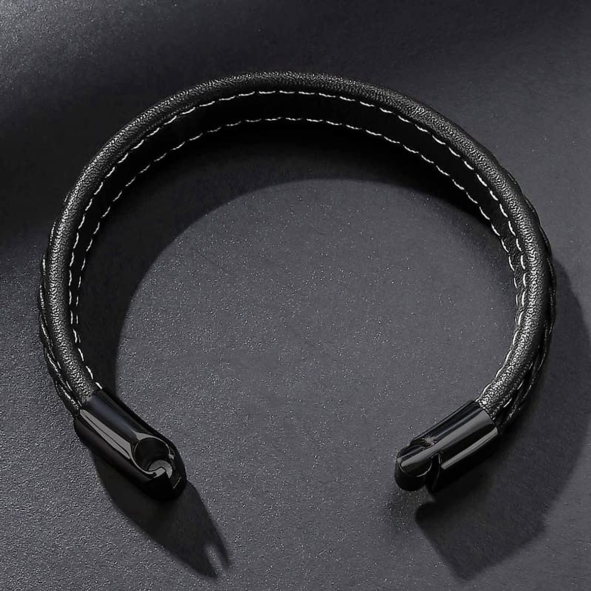 AluoWang Personalized Leather Medical Alert Bracelets for Men & Women with Free Engraving Stainless Steel Emergency Medical ID Bracelets for Family Medical Warning Bracelet (Red+Black)